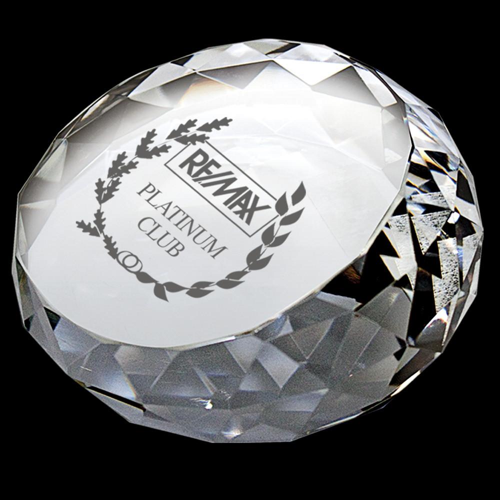 Round Diamond Crystal Paperweight - Show Your Logo