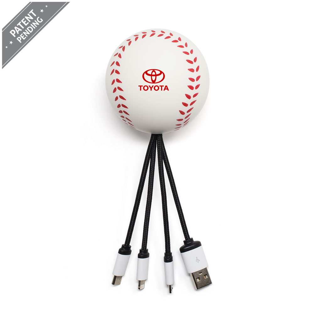 SqueezieCords Stress Ball with Charging Cables - Baseball - Show Your Logo