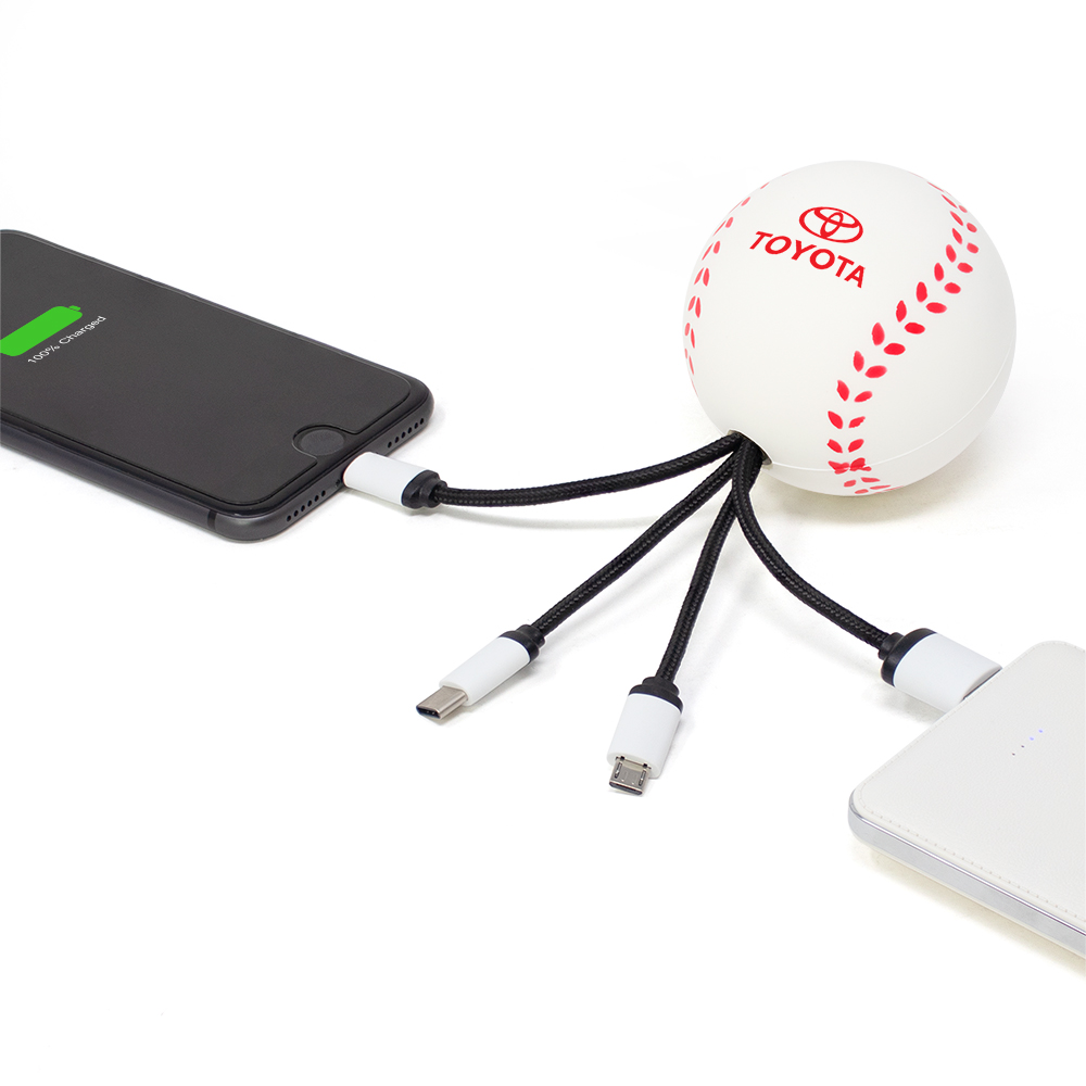 SqueezieCords Stress Ball with Charging Cables - Baseball - Show Your Logo