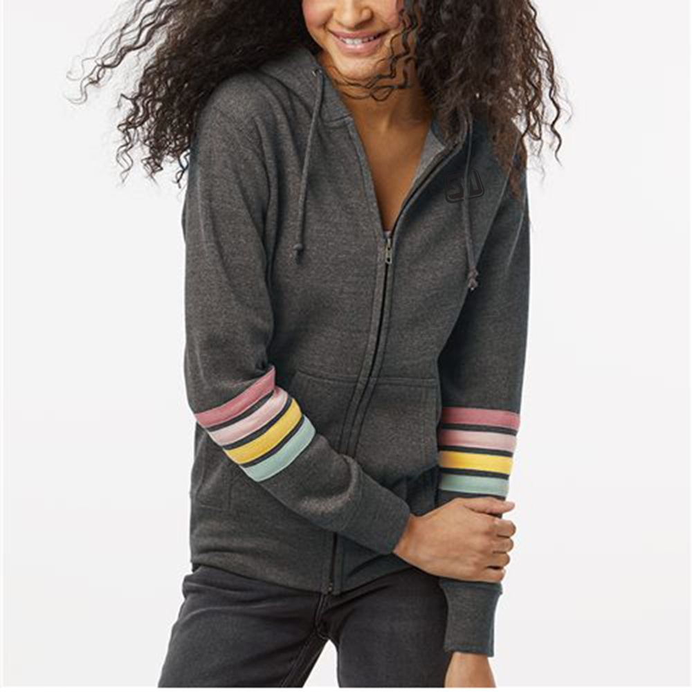 MV Sport Women's Striped Sleeves Full-Zip Hooded Sweatshirt - Show Your ...
