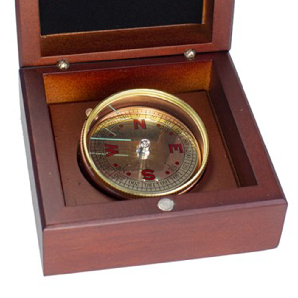 Cedar Creek® Mahogany Wood Box Desk Compass - Show Your Logo