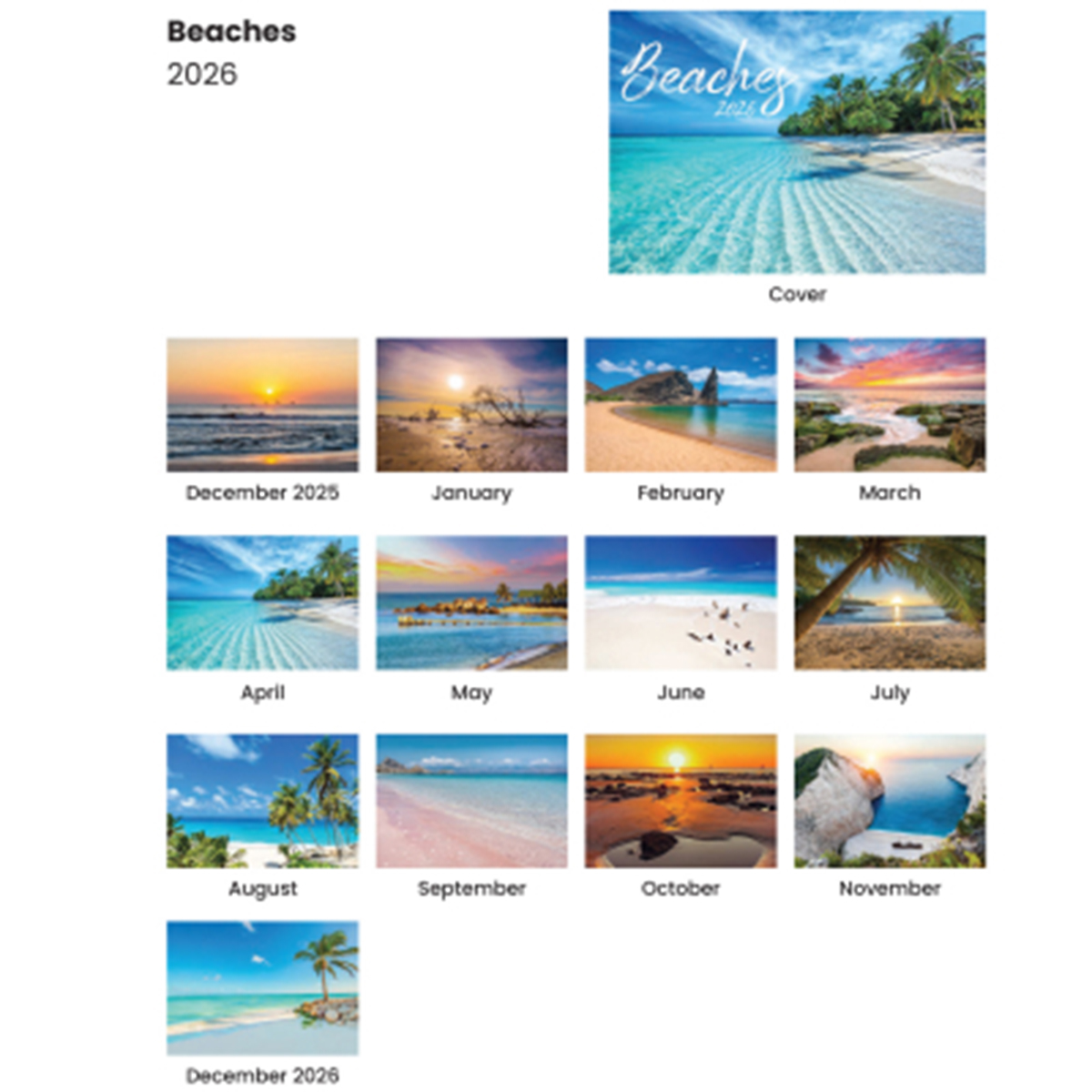 Beaches Stapled Wall Calendar - Show Your Logo