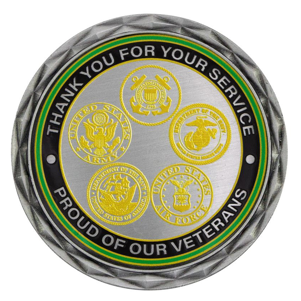 Challenge Coin with Diamond Border and 3D Texture Print - Show Your Logo